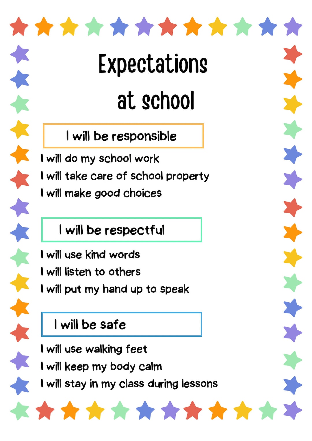 Behaviour Rules Poster, Expectations at School Poster, School Rules - Etsy
