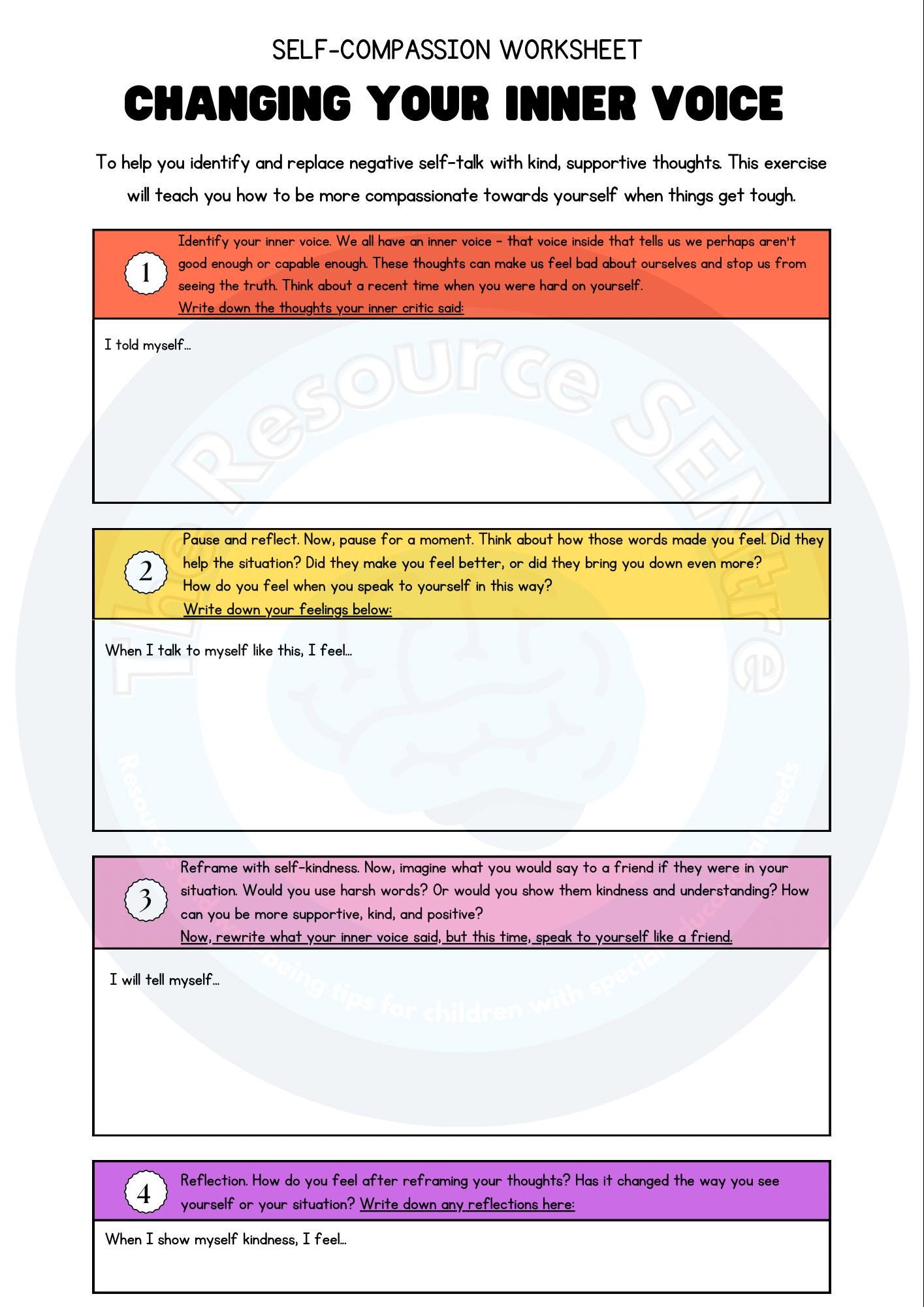 Self-compassion Worksheets: Therapy & Counseling Activities (digital ...