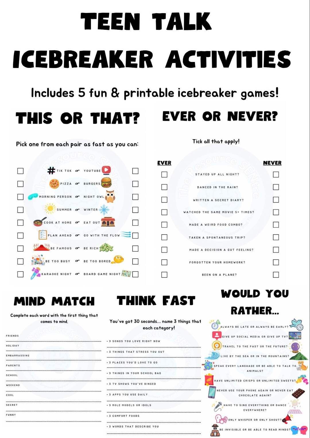 Teen Therapy Icebreaker Games | Conversation Starters, Counselling ...