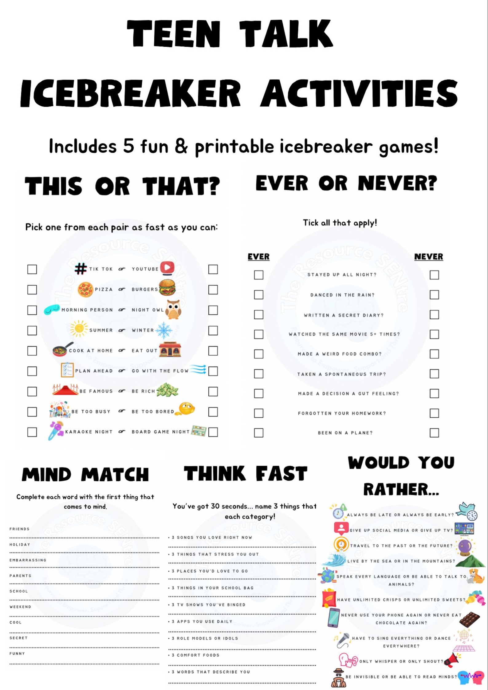 Teen Therapy Icebreaker Games | Conversation Starters, Counselling ...