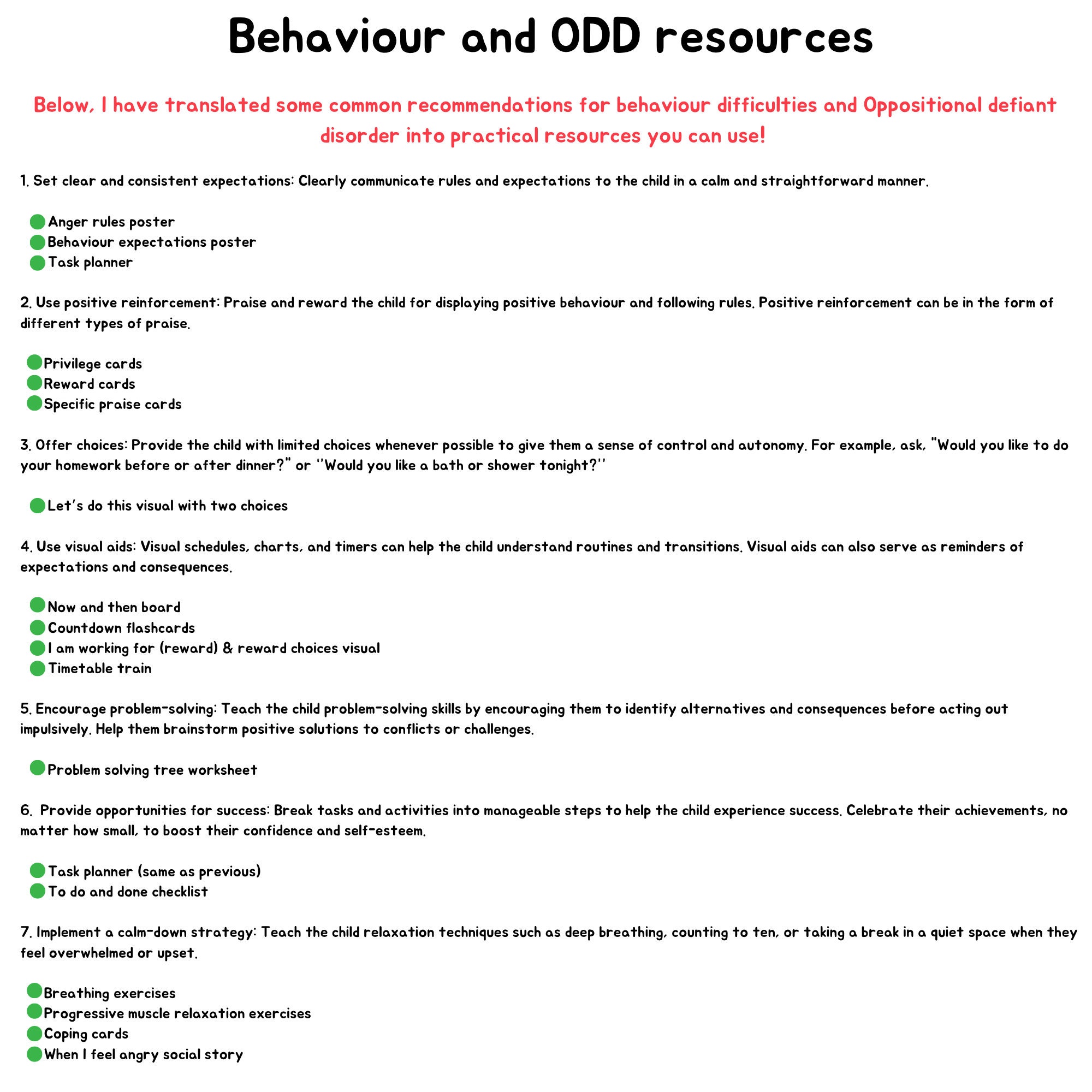 Behaviour Resources Bundle | Oppositional Defiant Disorder Strategies ...