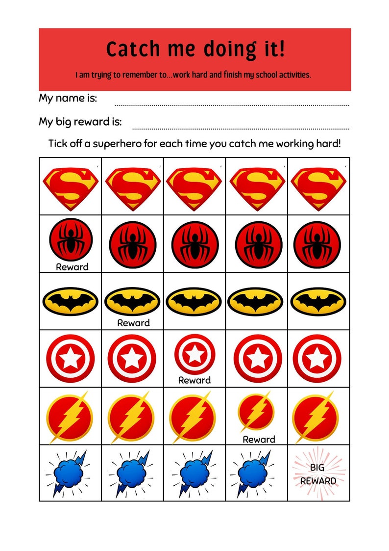 Superhero Reward Chart: Kids Behaviour Management (digital Download) - Etsy
