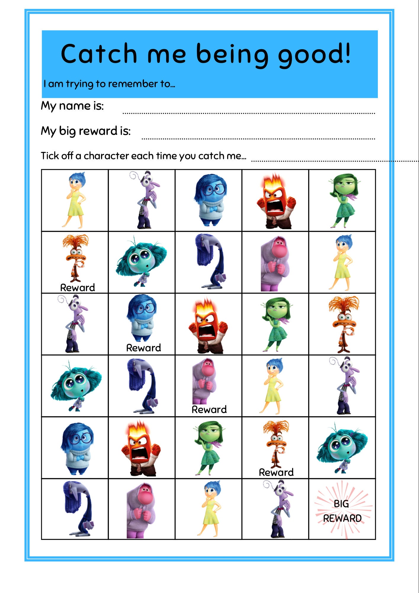 Inside Out 2 Behaviour Chart Catch Me Being Good Chart With Inside Out ...