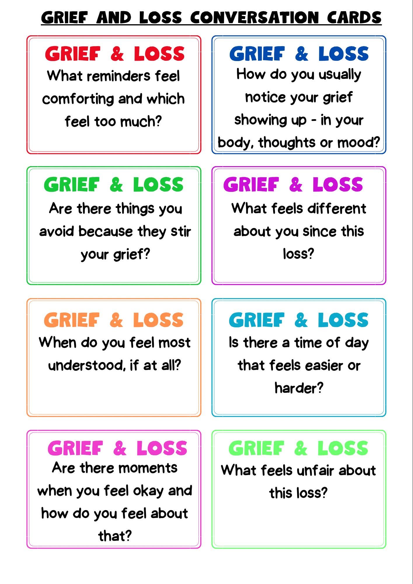 Grief and Loss Conversation Cards | Printable Bereavement Support ...