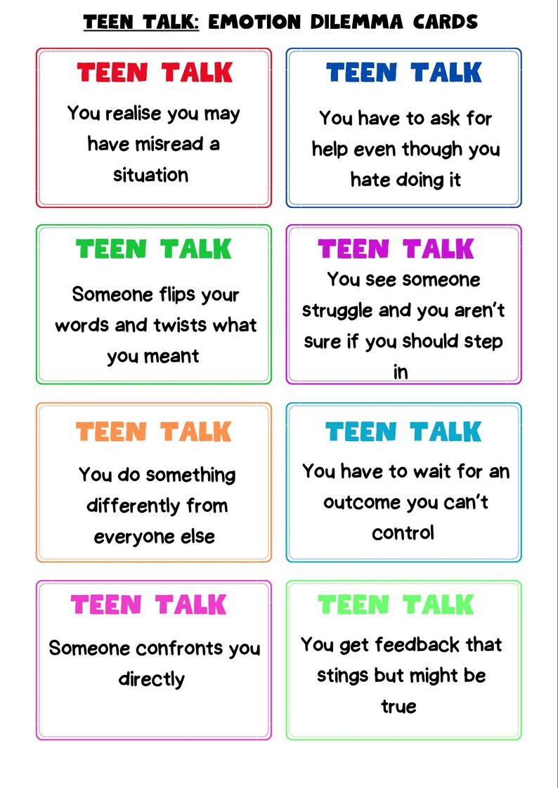 Emotion Dilemma Cards for Teens | Therapy Conversation Starters - Etsy