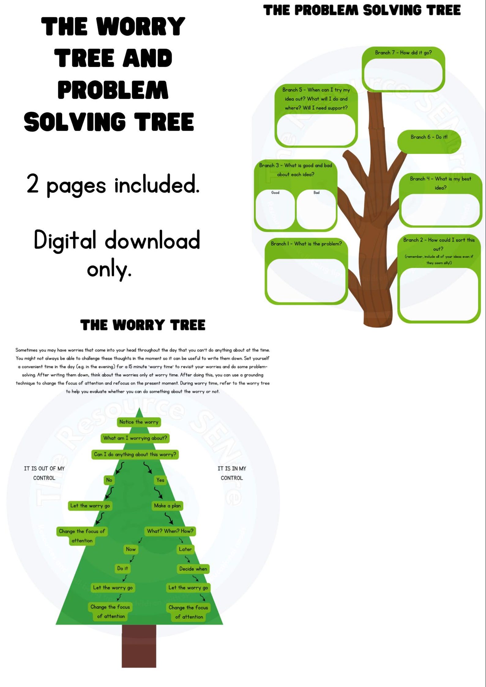 Worry Tree & Problem Solving Tree: CBT Worksheet (digital Download) - Etsy