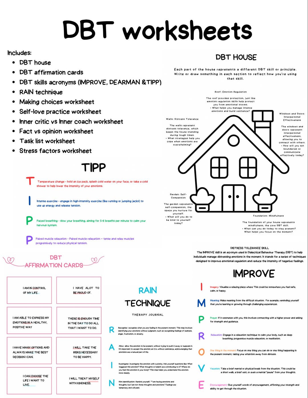 DBT Worksheets Bundle | DBT Bundle | DBT Skills | Dbt Skills | Mental ...