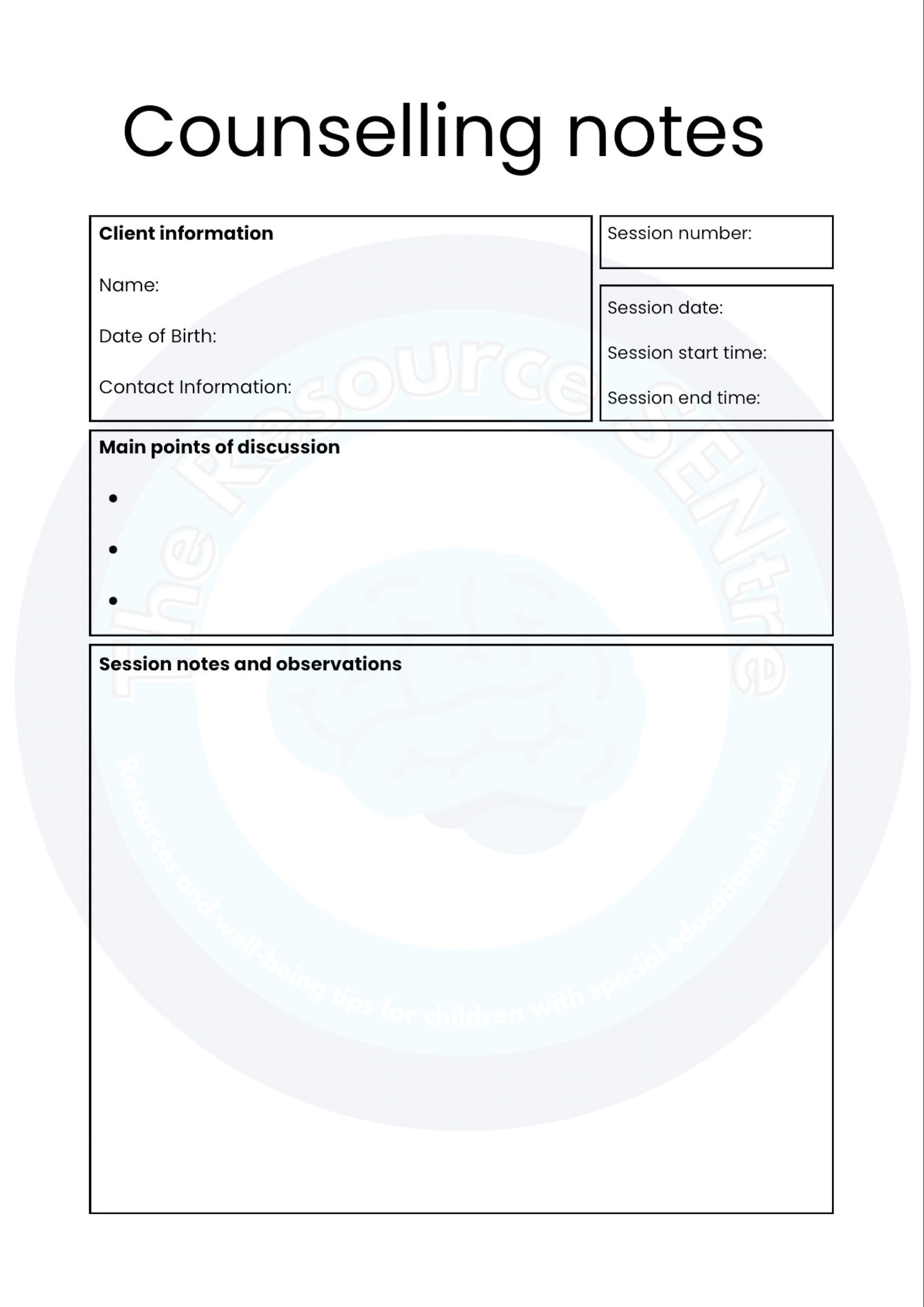 Counselling Notes Template: Therapist Client Record (PDF) - Etsy UK