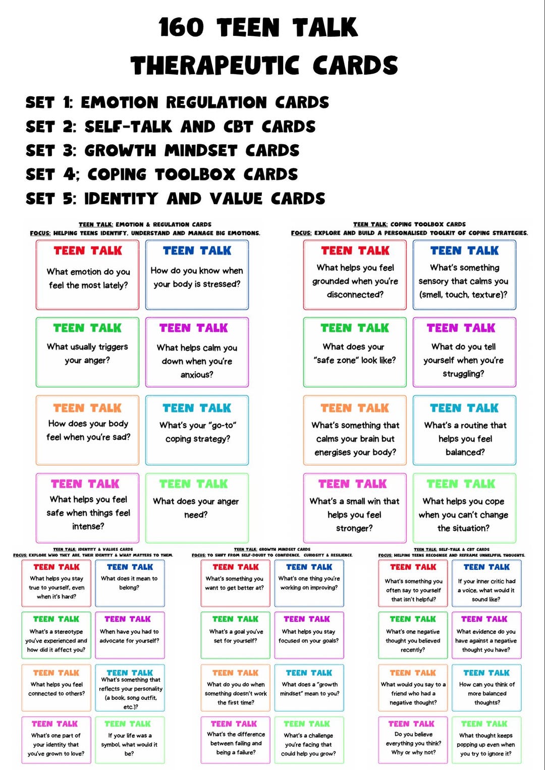 Question Card Bundle Therapy for Teens | Conversation Starters ...