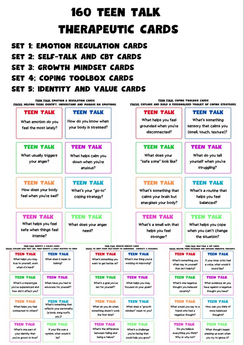 Question Card Bundle Therapy for Teens | Conversation Starters ...