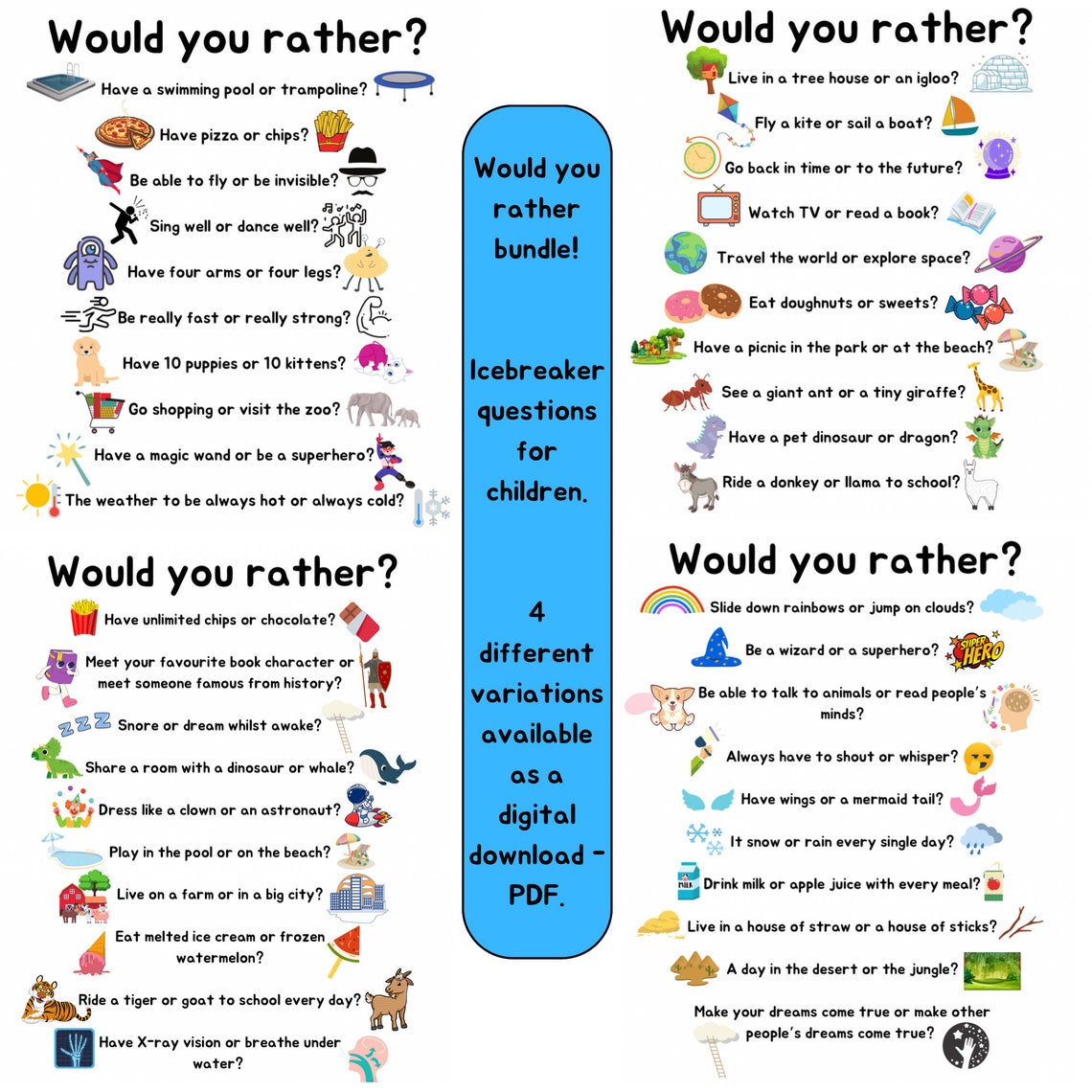 Children Icebreaker Questions Would You Rather Game Would You Rather ...