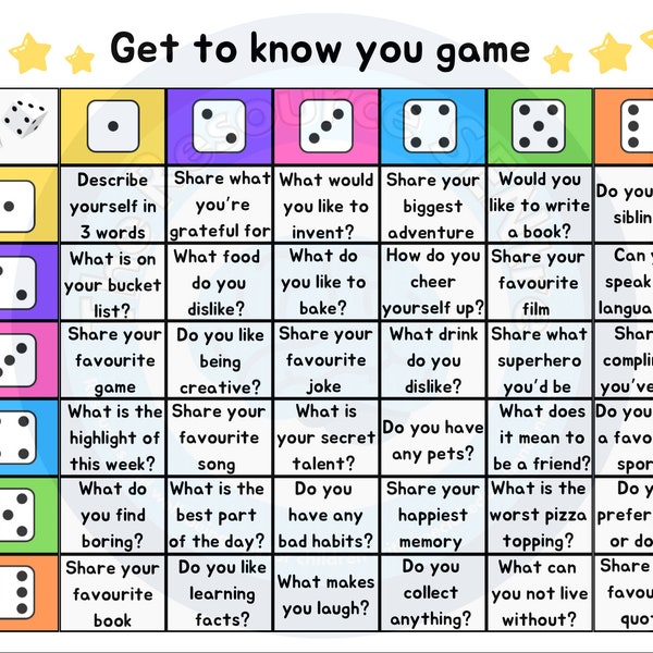 Getting to Know You Dice Game - Etsy