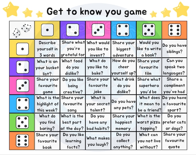 Get to Know You Dice Game, Children Icebreaker Questions, Roll and Tell ...