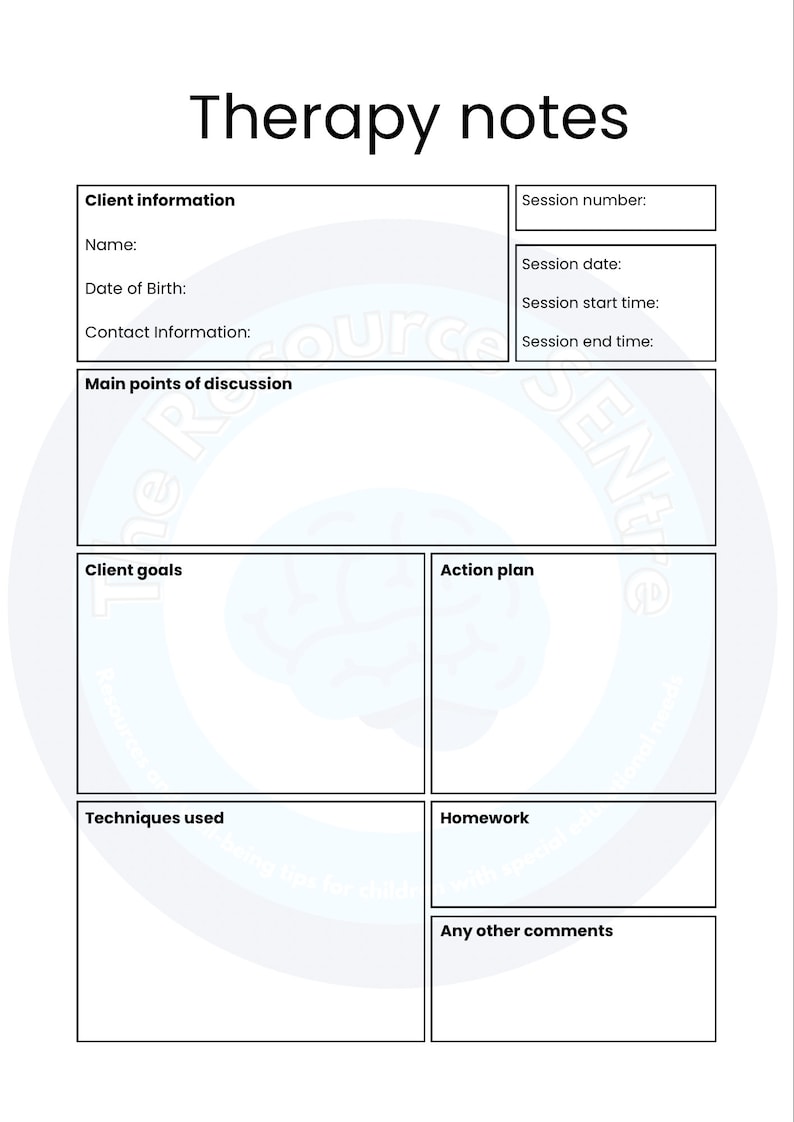 Therapist Note Template: Client Session Records (PDF Download) - Etsy
