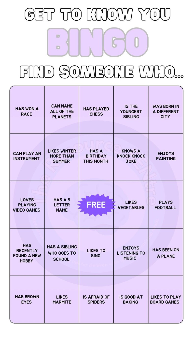 Get to Know You Bingo | Child Icebreaker Questions | Get to Know Each ...