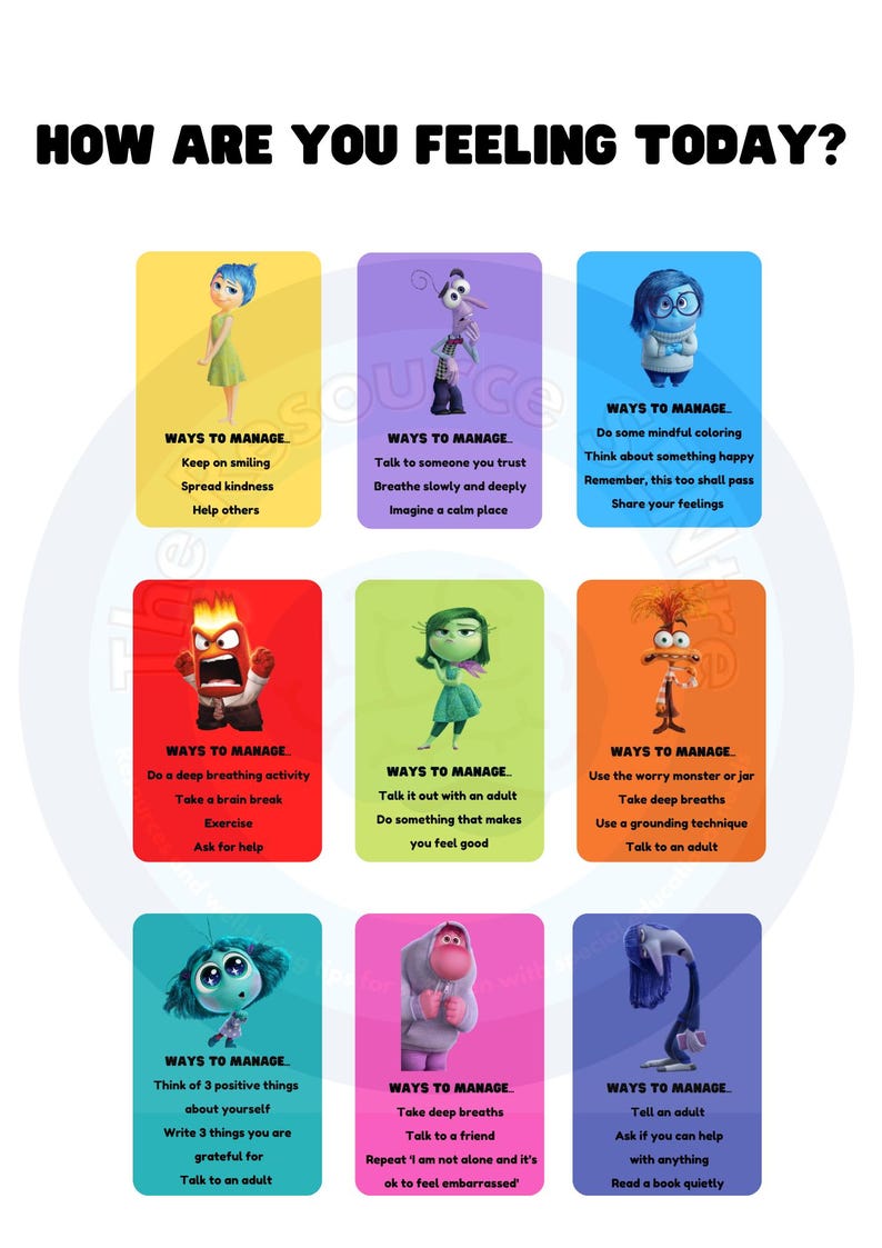 Inside Out 2 Emotions | Inside Out 2 Flashcards | Inside Out Coping - Etsy