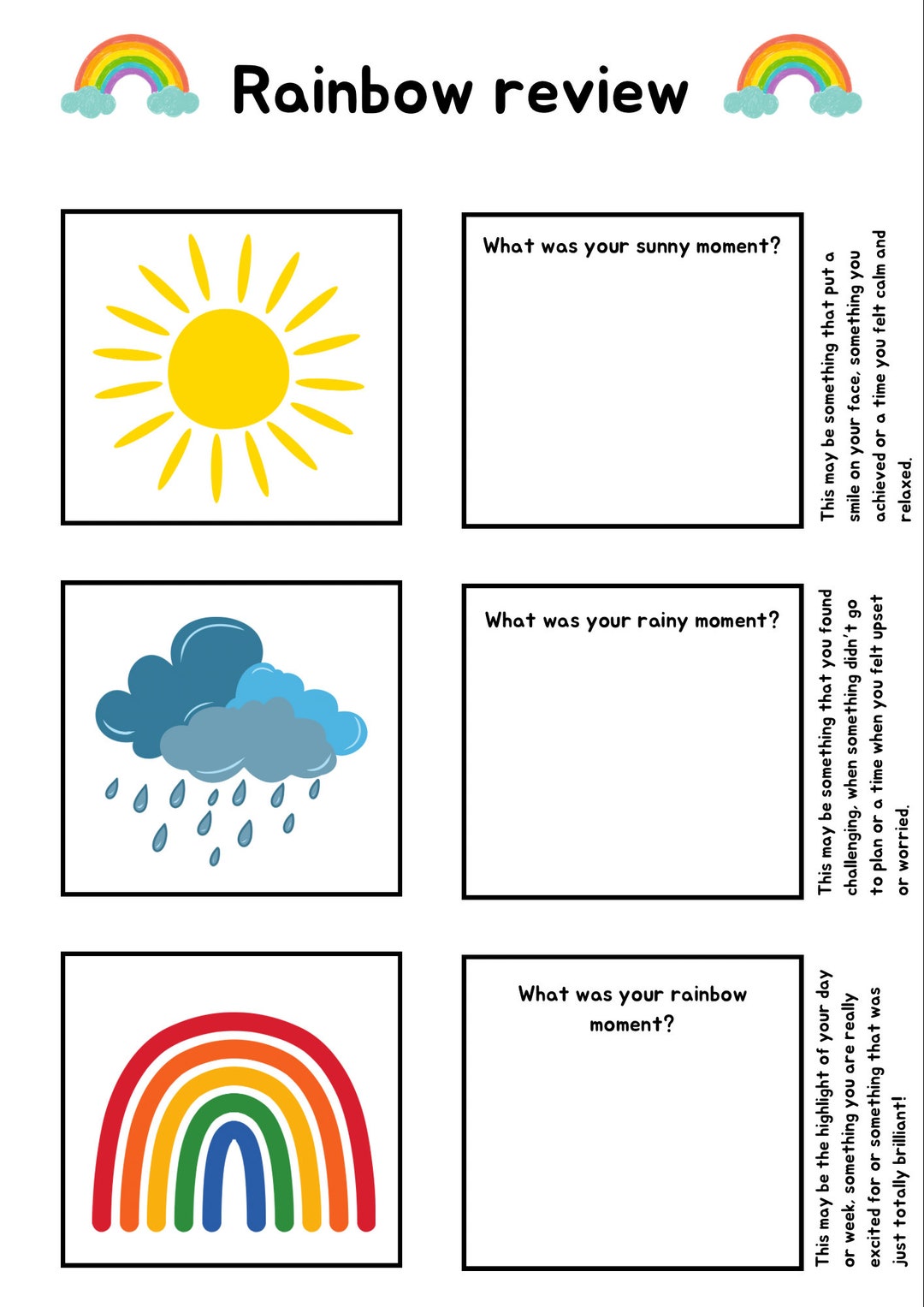 Rainbow Review Emotion Check in for Children Session Check in Worksheet ...