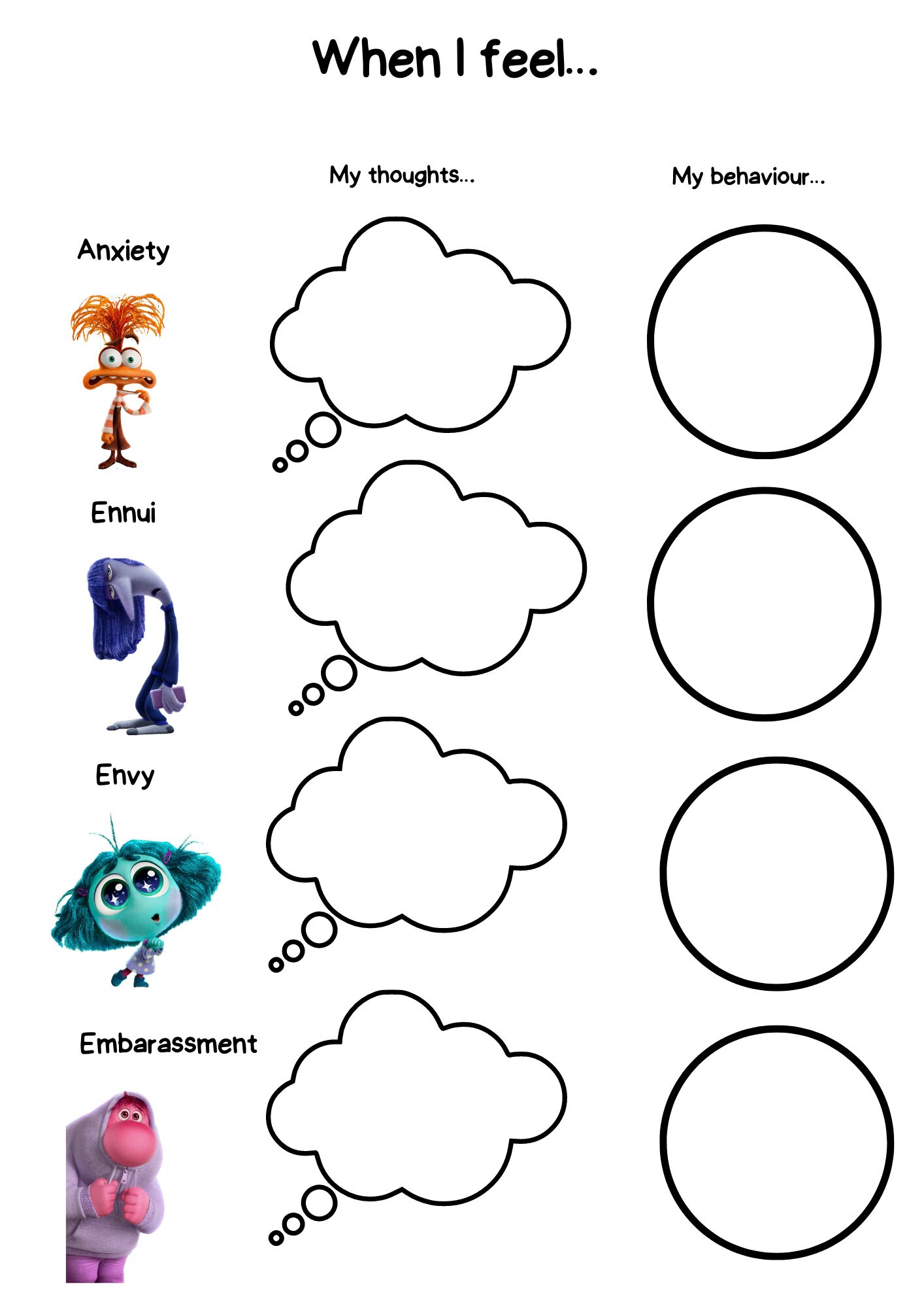 Inside Out 2 Emotion Check in | CBT Worksheet | Inside Out 2 Thoughts ...
