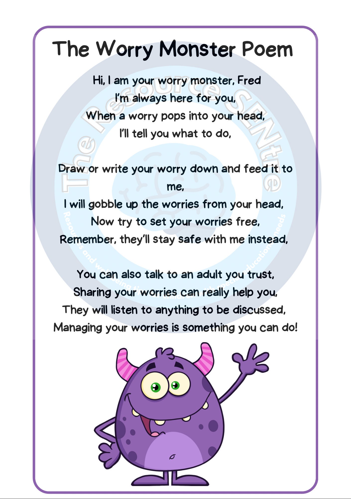 The Worry Monster Poem - Etsy