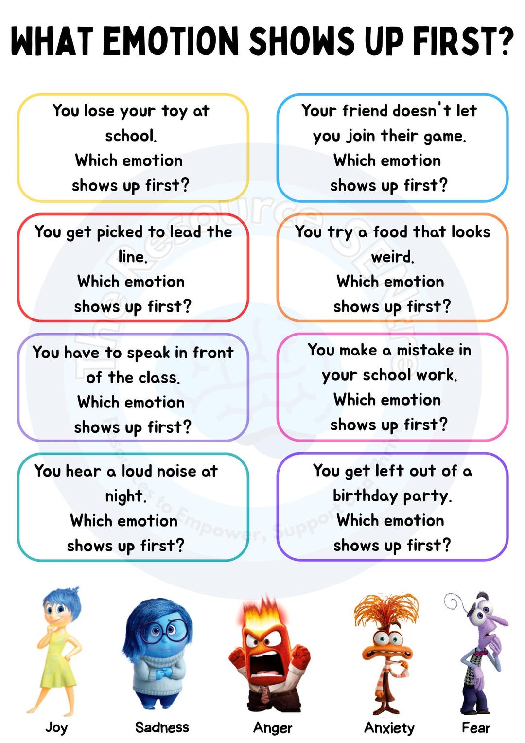 What Emotion Shows up First? | Printable Emotion Scenario Cards ...