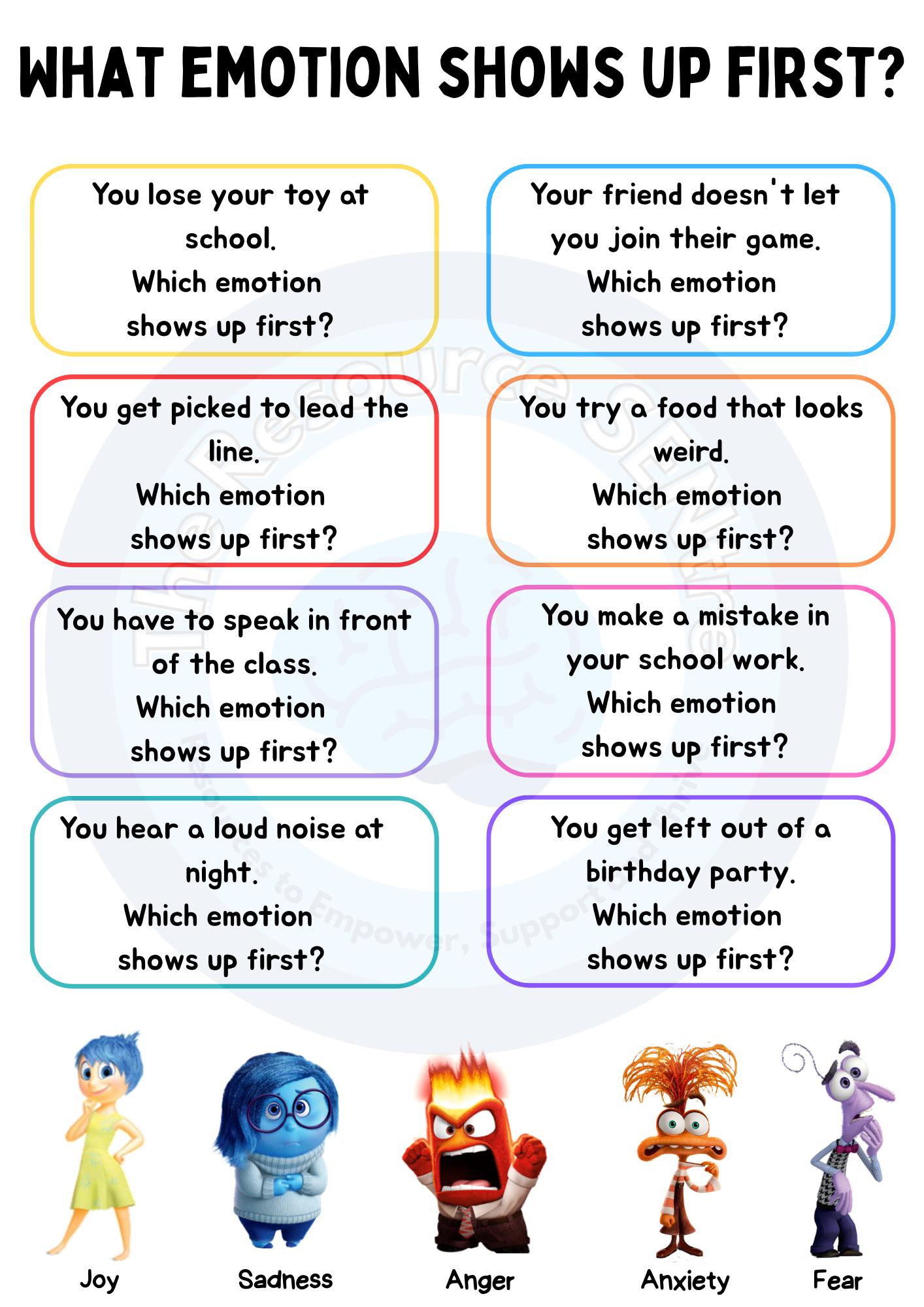 What Emotion Shows up First? | Printable Emotion Scenario Cards ...