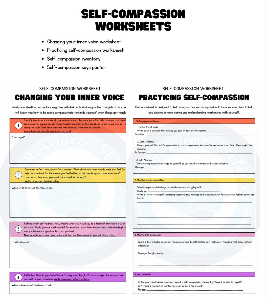 Self-compassion Worksheets | Practicing Self-compassion | Therapy Worksheet on Self-compassion ...
