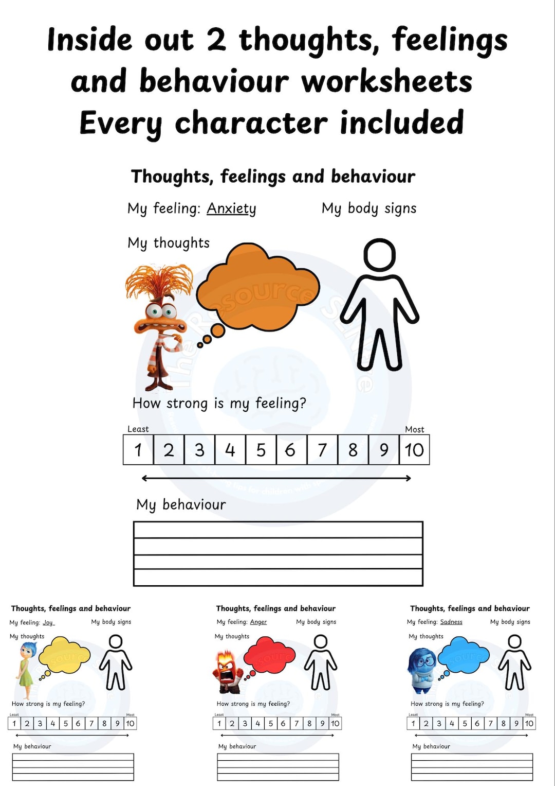 Inside Out 2 Emotions Worksheets: Therapy Resources (digital Download ...