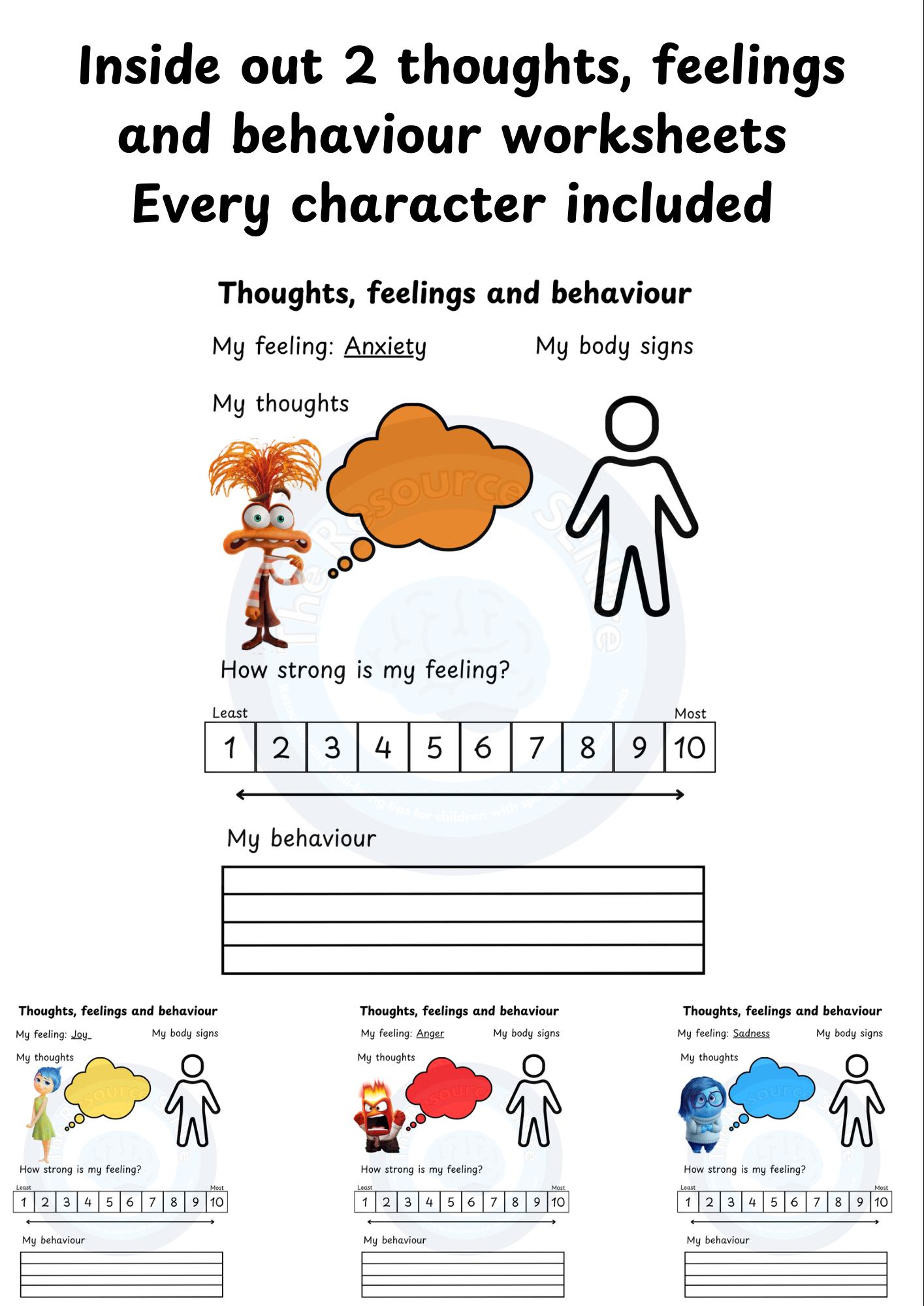 Inside Out 2 Worksheets | Inside Out 2 Thoughts Feelings and Behaviour ...