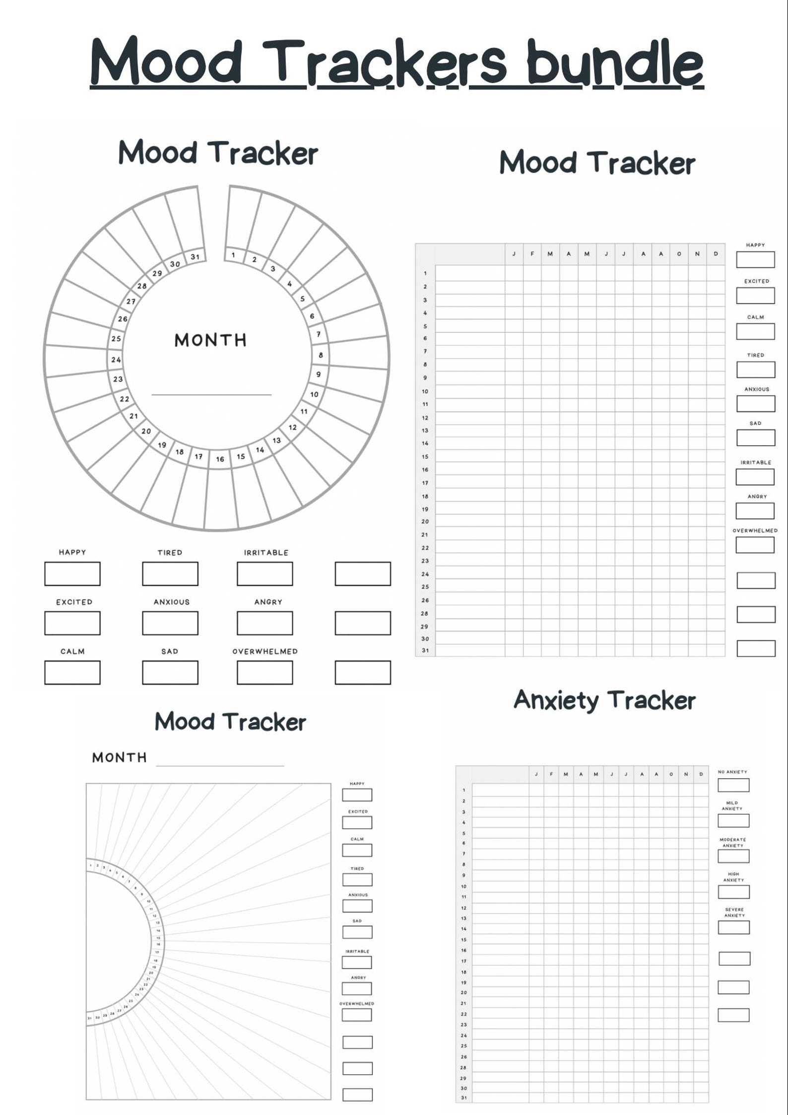 Mood & Anxiety Tracker Bundle | Daily Emotion Trackers | Mood Trackers ...