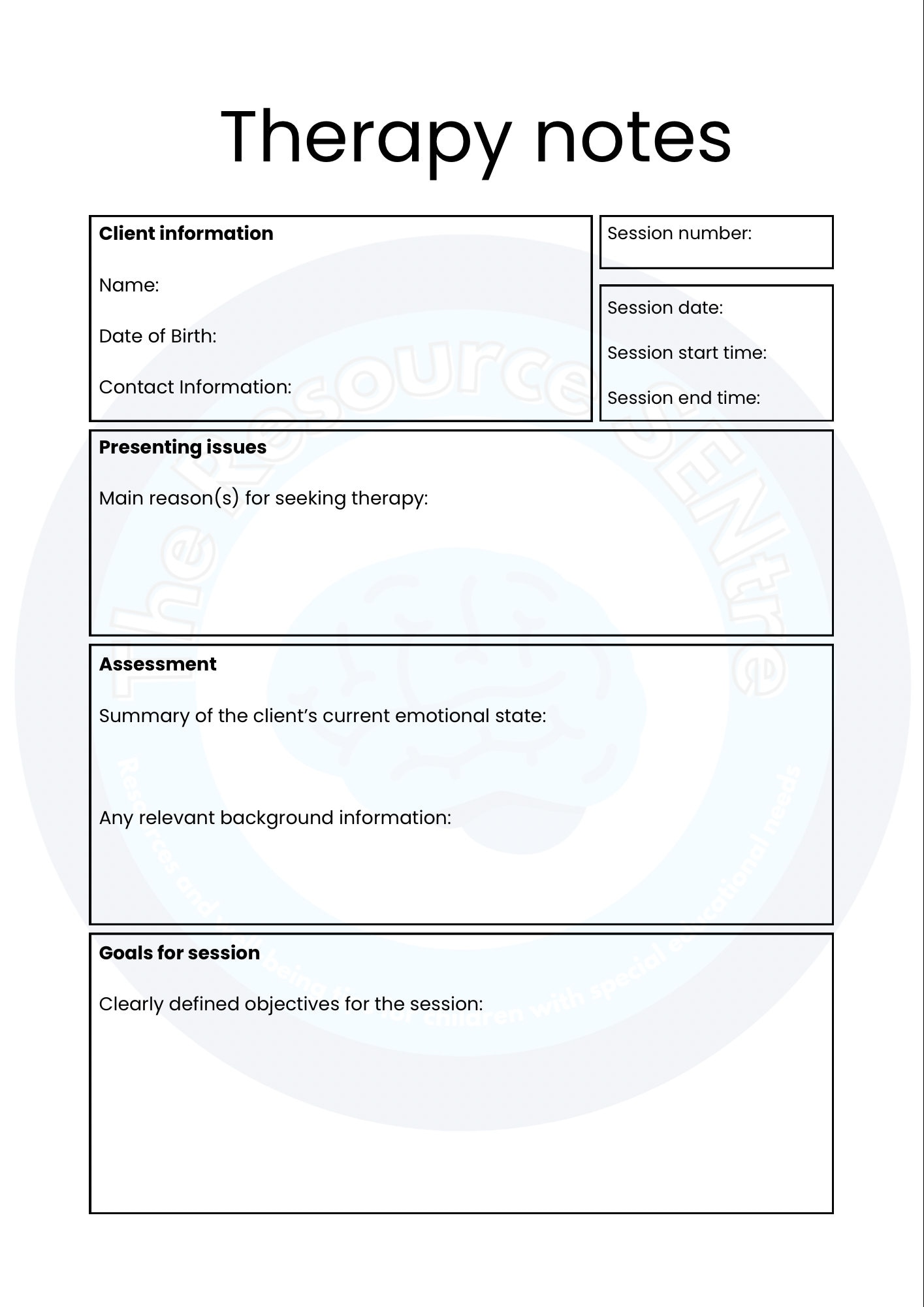 Therapist Notes Template: Client Session Record (PDF) - Etsy