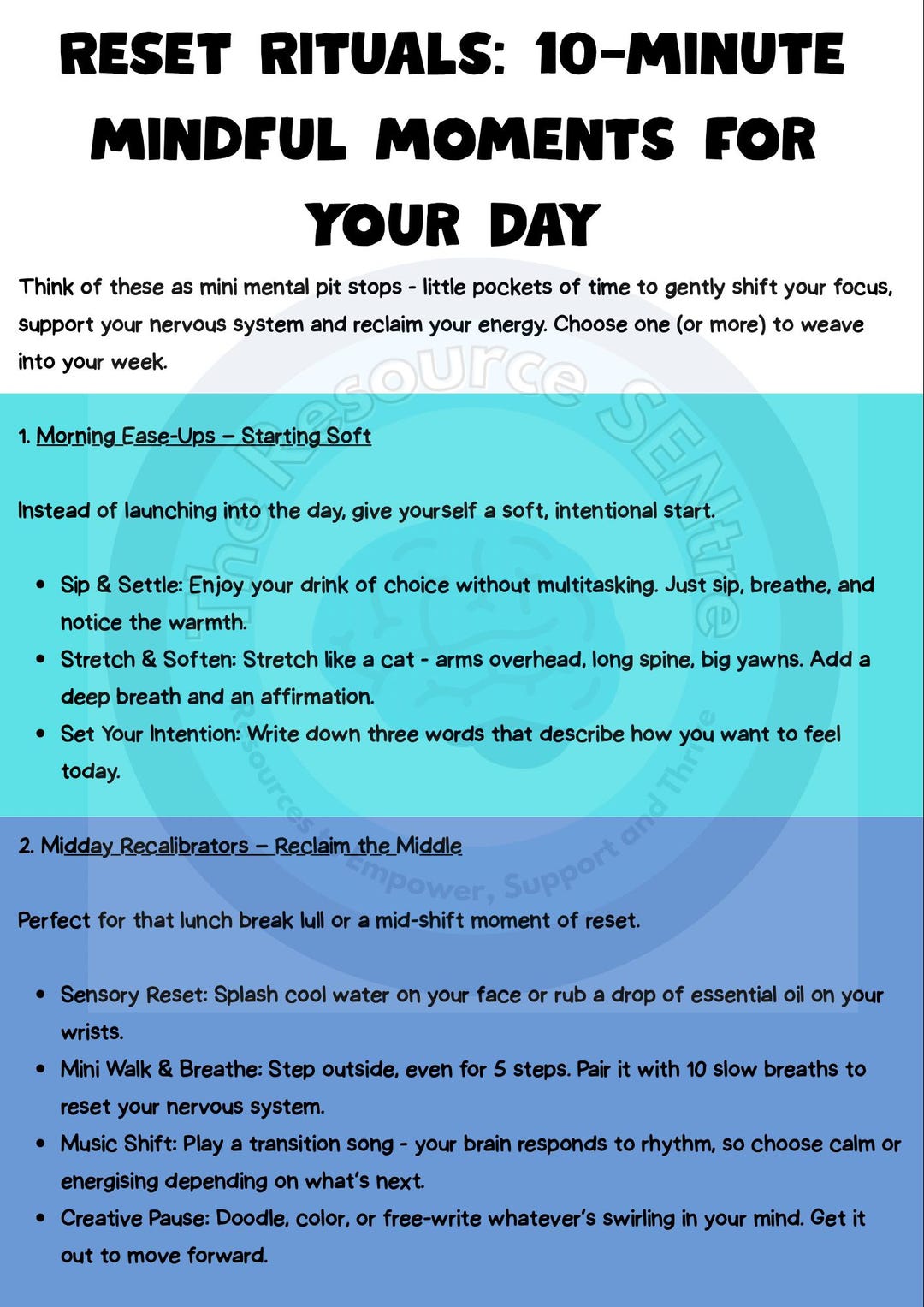 Reset Rituals Printable | 10-minute Transitions for Self-care & Mental ...