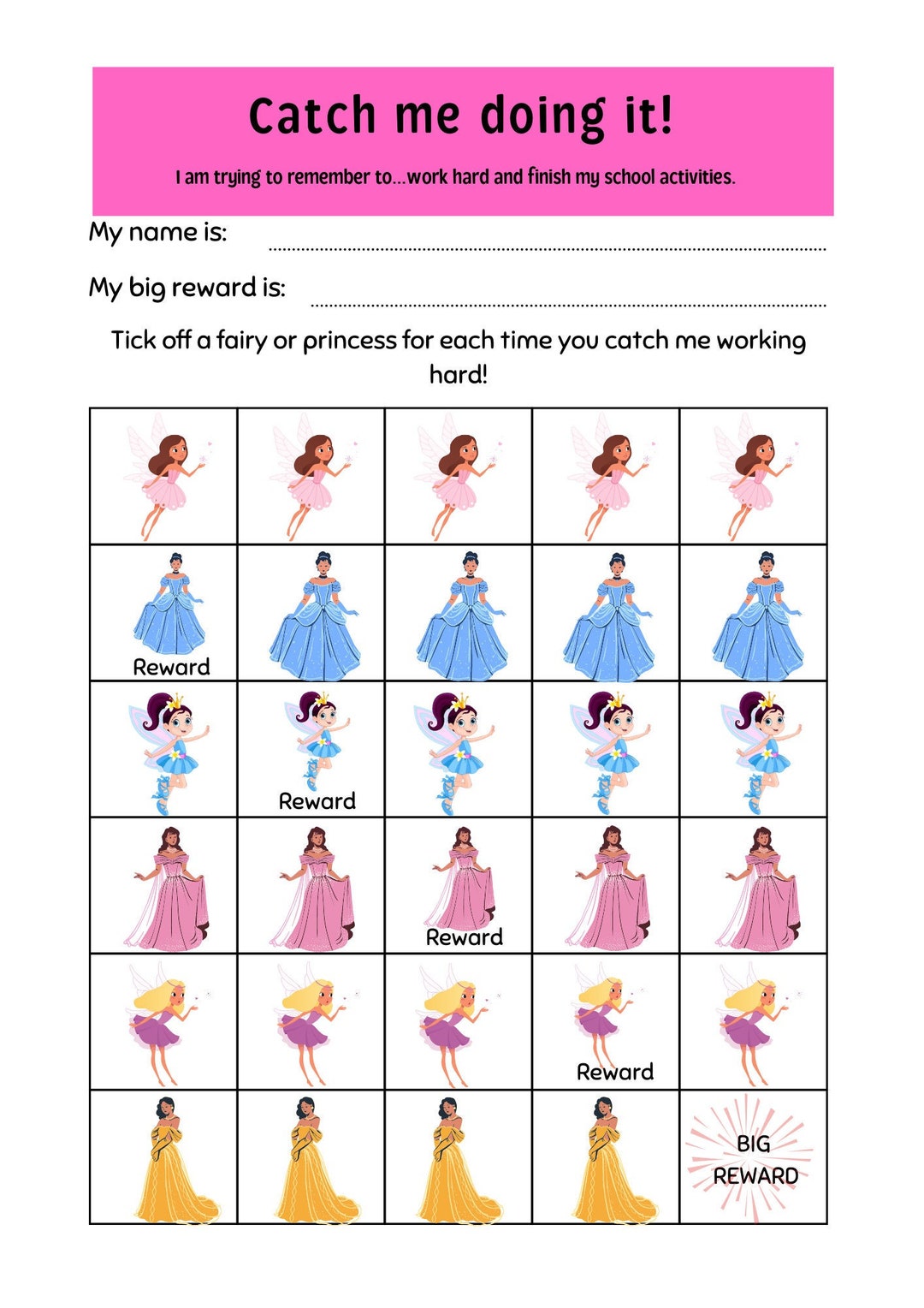 Princess & Fairy Reward Chart (digital Download) - Etsy