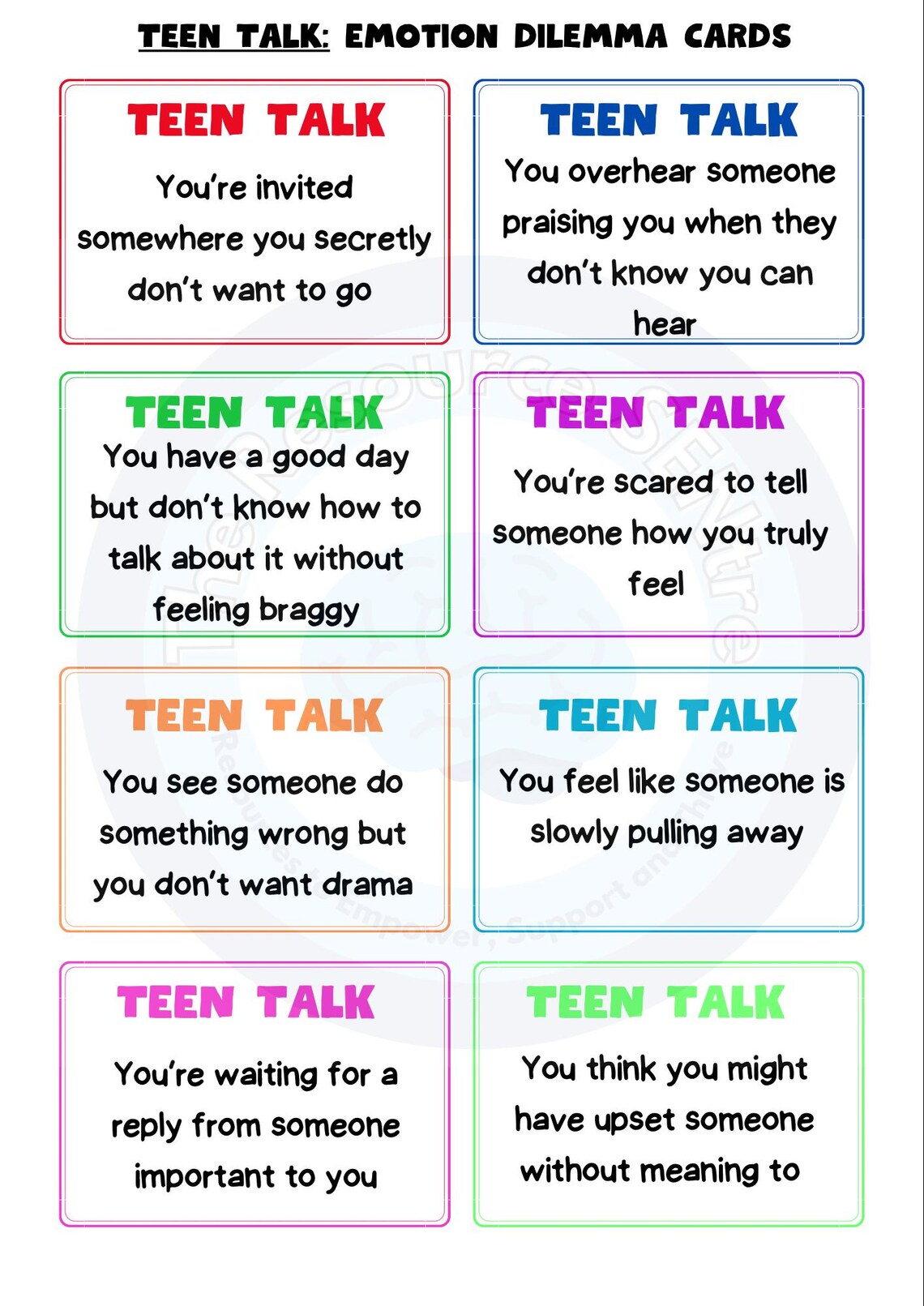 Emotion Dilemma Cards for Teens | Therapy Conversation Starters - Etsy
