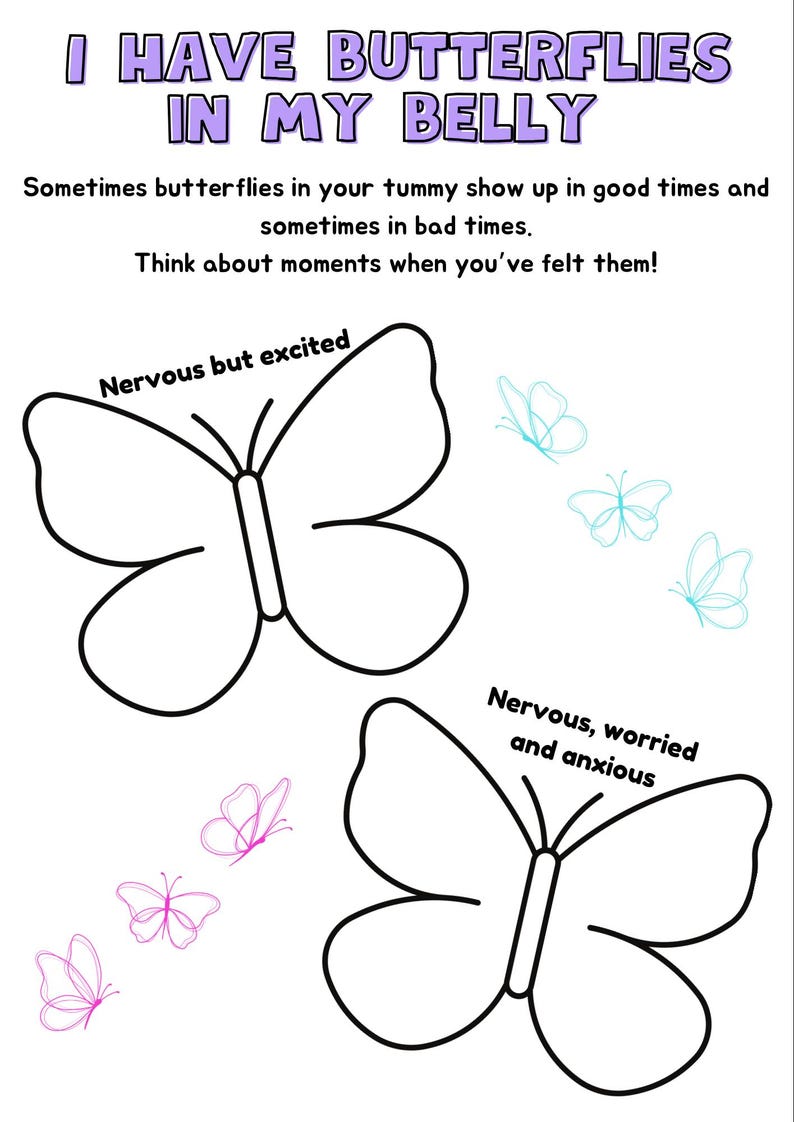 Butterflies in Tummy Therapy Worksheet | Children’s Feelings & Emotions ...