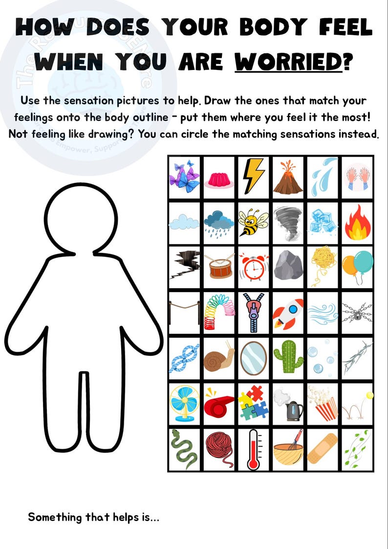 Emotions Physical Feelings Bundle | Body Sensation Check-in Worksheets ...