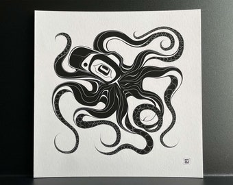 Native Northwest Coast Tlingit Octopus Giclee Print - Black, Left ...