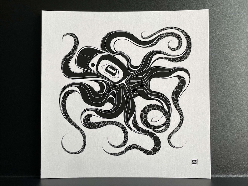 Native Northwest Coast Tlingit Octopus Giclee Print - Black, Right ...