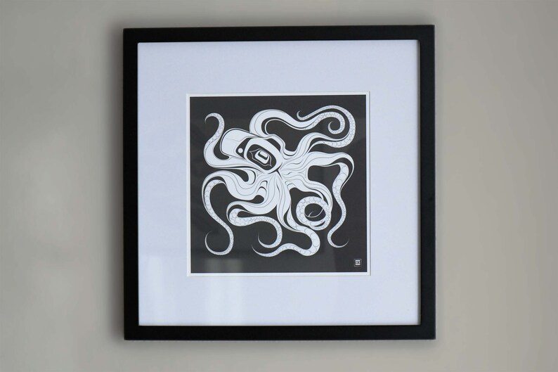 Native Northwest Coast Tlingit Octopus Giclee Print - White/grey, Right ...