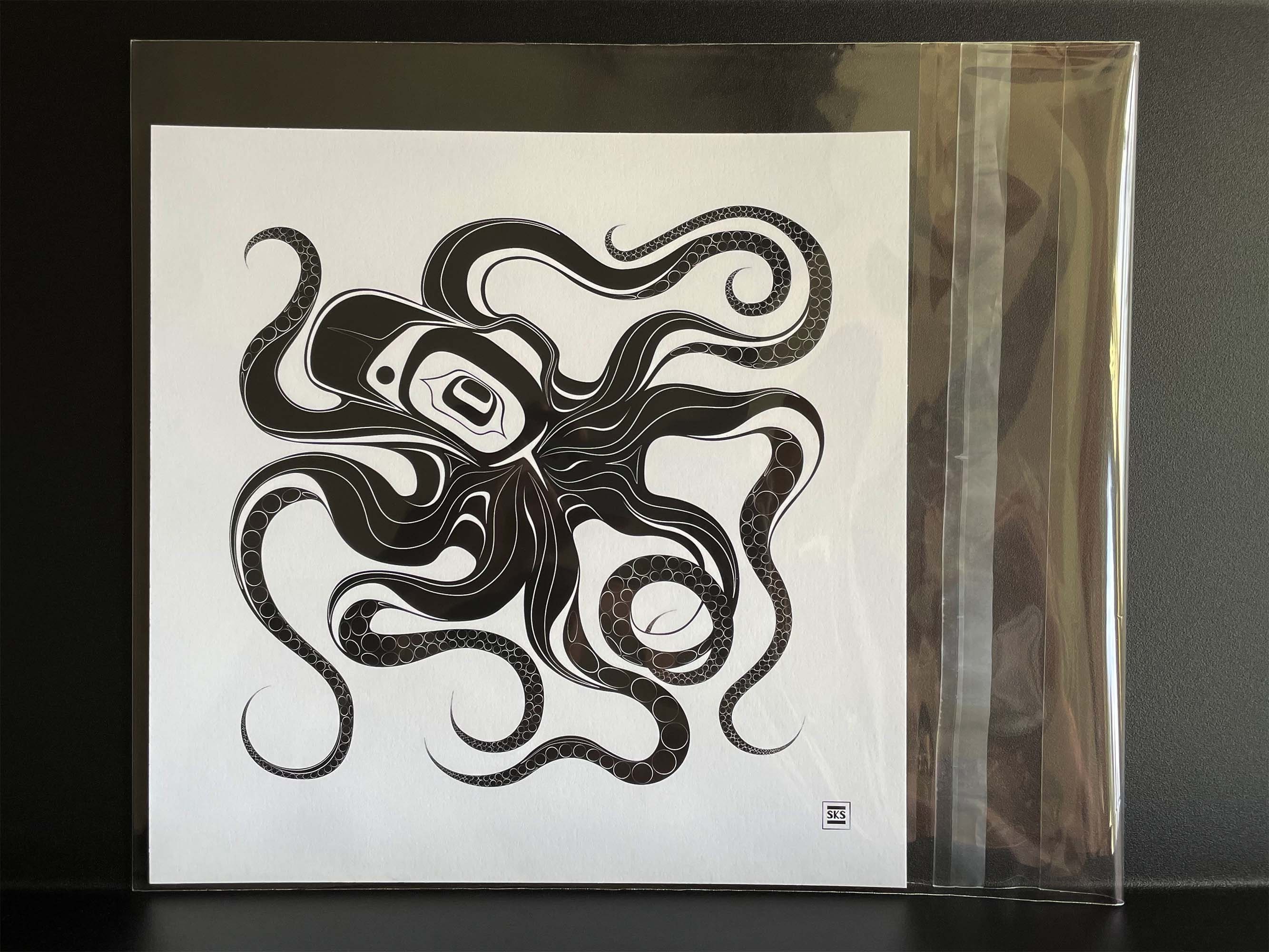 Native Northwest Coast Tlingit Octopus Giclee Print - Black, Right ...