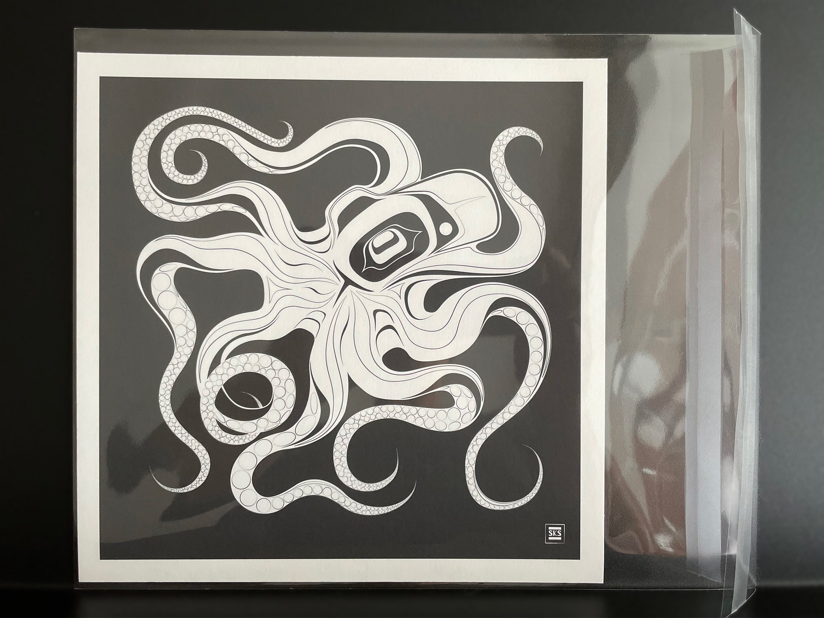 Native Northwest Coast Tlingit Octopus Giclee Print - White/grey, Left ...