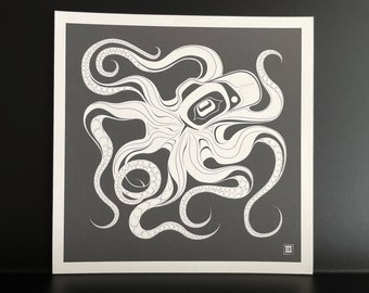 Native Northwest Coast Tlingit Octopus Giclee Print Black, Left-facing ...