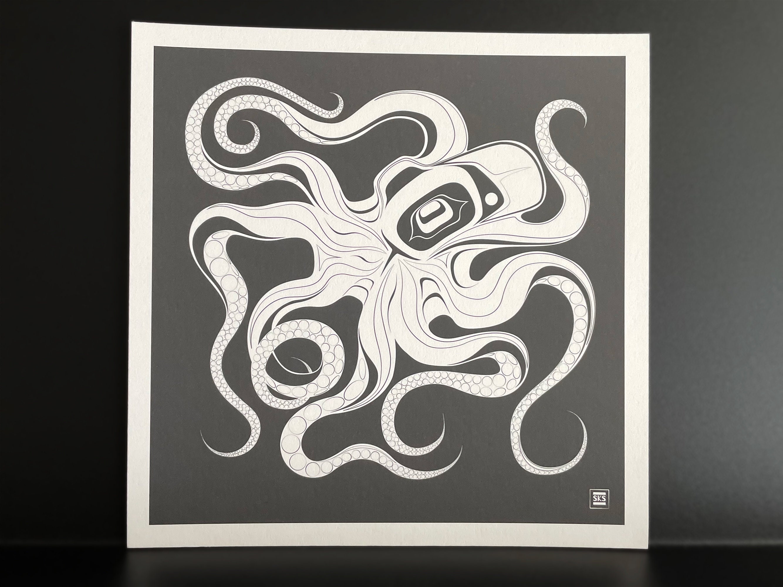 Native Northwest Coast Tlingit Octopus Giclee Print - White/grey, Left ...