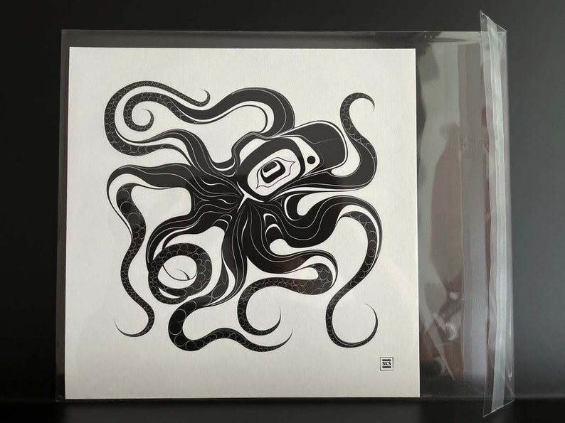 Native Northwest Coast Tlingit Octopus Giclee Print - Black, Left ...