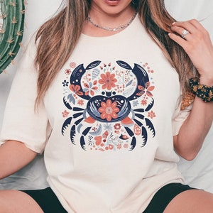 Blue Crab Shirt, Folk Art Crab Shirt, Summer Shirt, Crab Shirt, Nordic ...