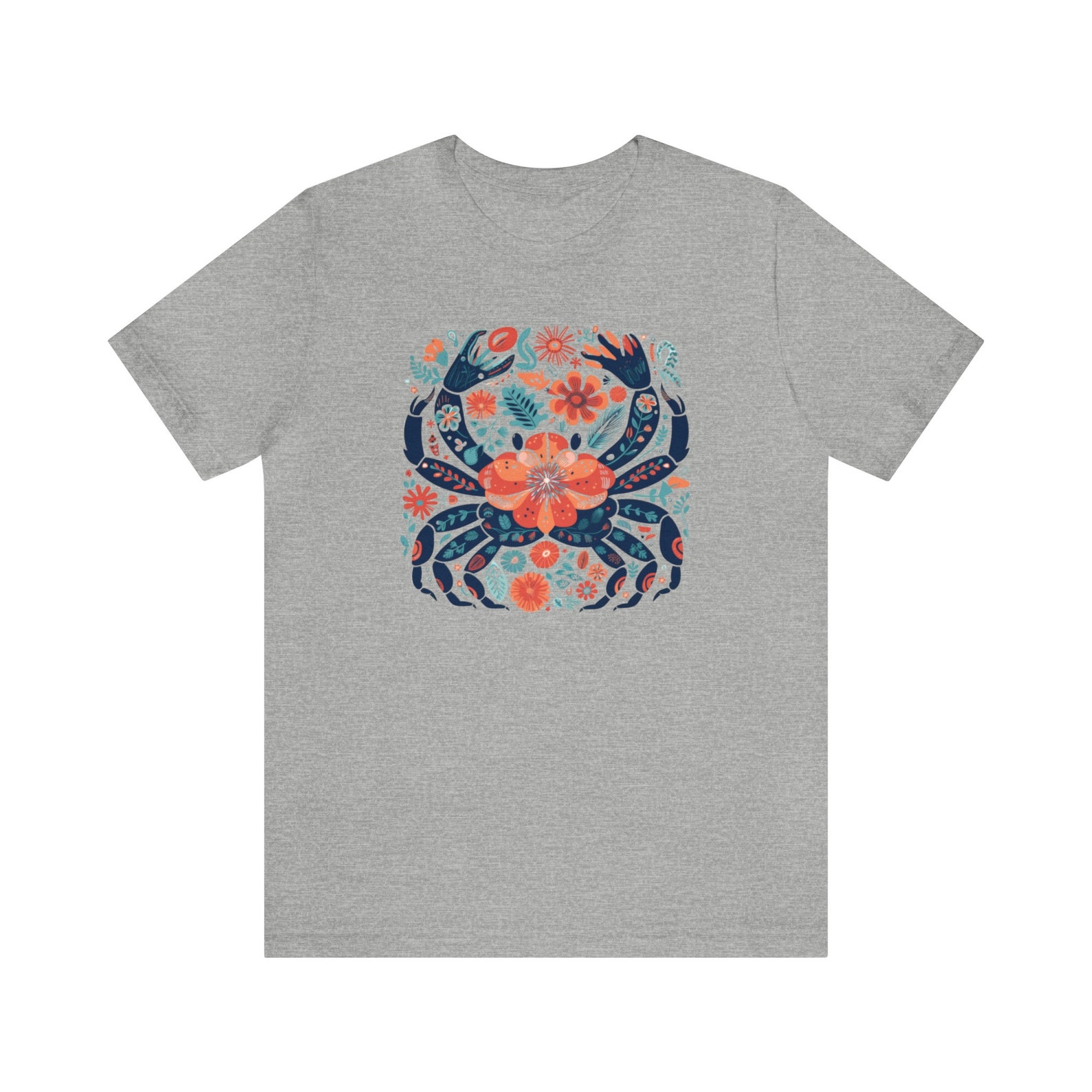 Folk Art Crab Shirt, Blue Crab Shirt, Scandinavian Folk Art Tee, Crab ...