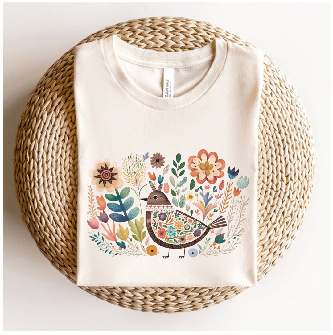 Floral Bird Shirt, Folk Art Shirt, Botanical T-shirt, Bird Lover Shirt ...