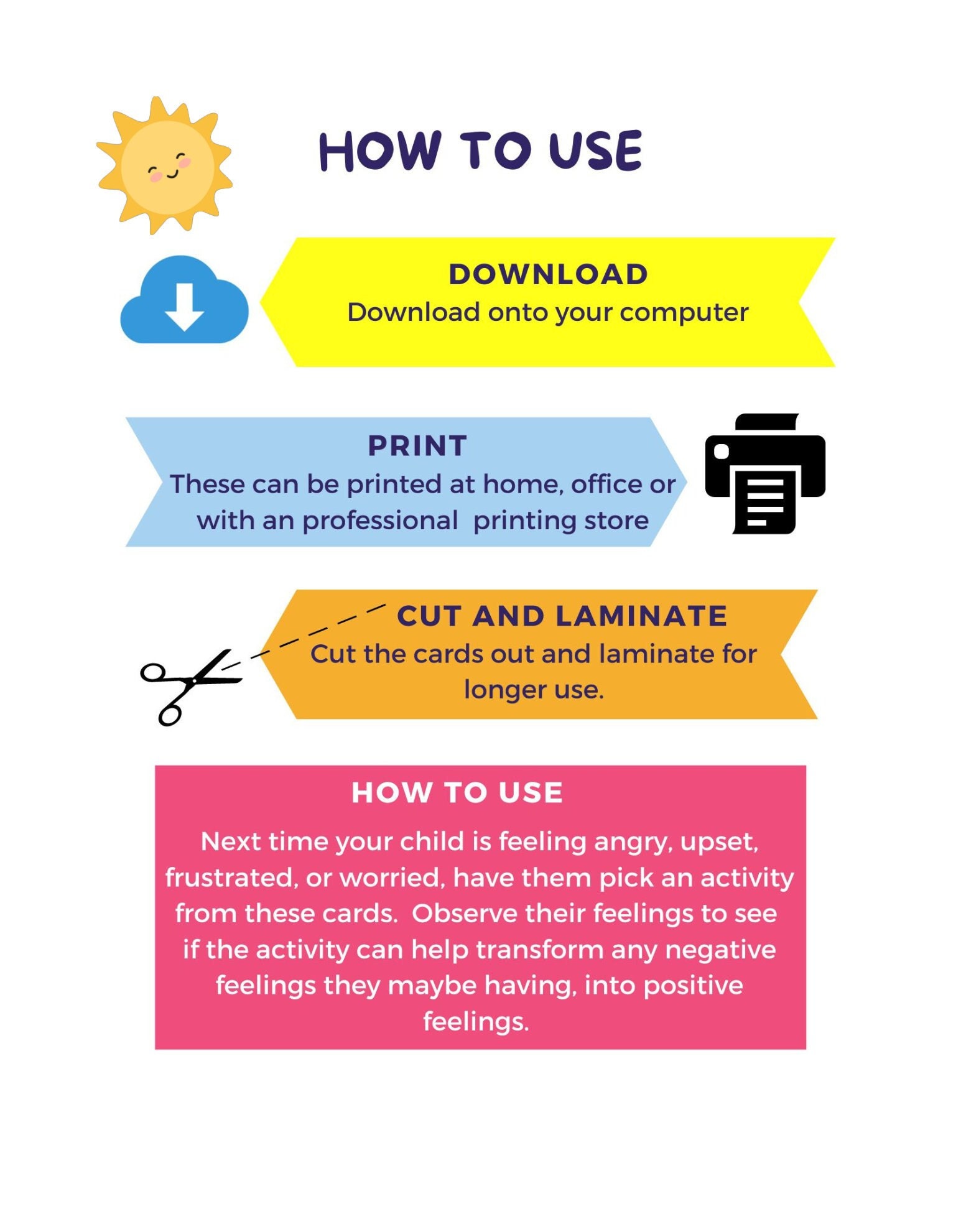 Calm Down Cards Behavior Prompts for Kids Digital Printable ADHD ...