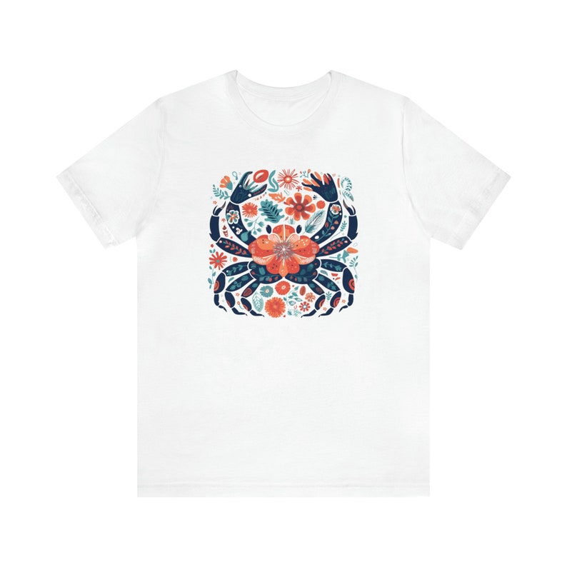 Folk Art Crab Shirt, Blue Crab Shirt, Scandinavian Folk Art Tee, Crab ...