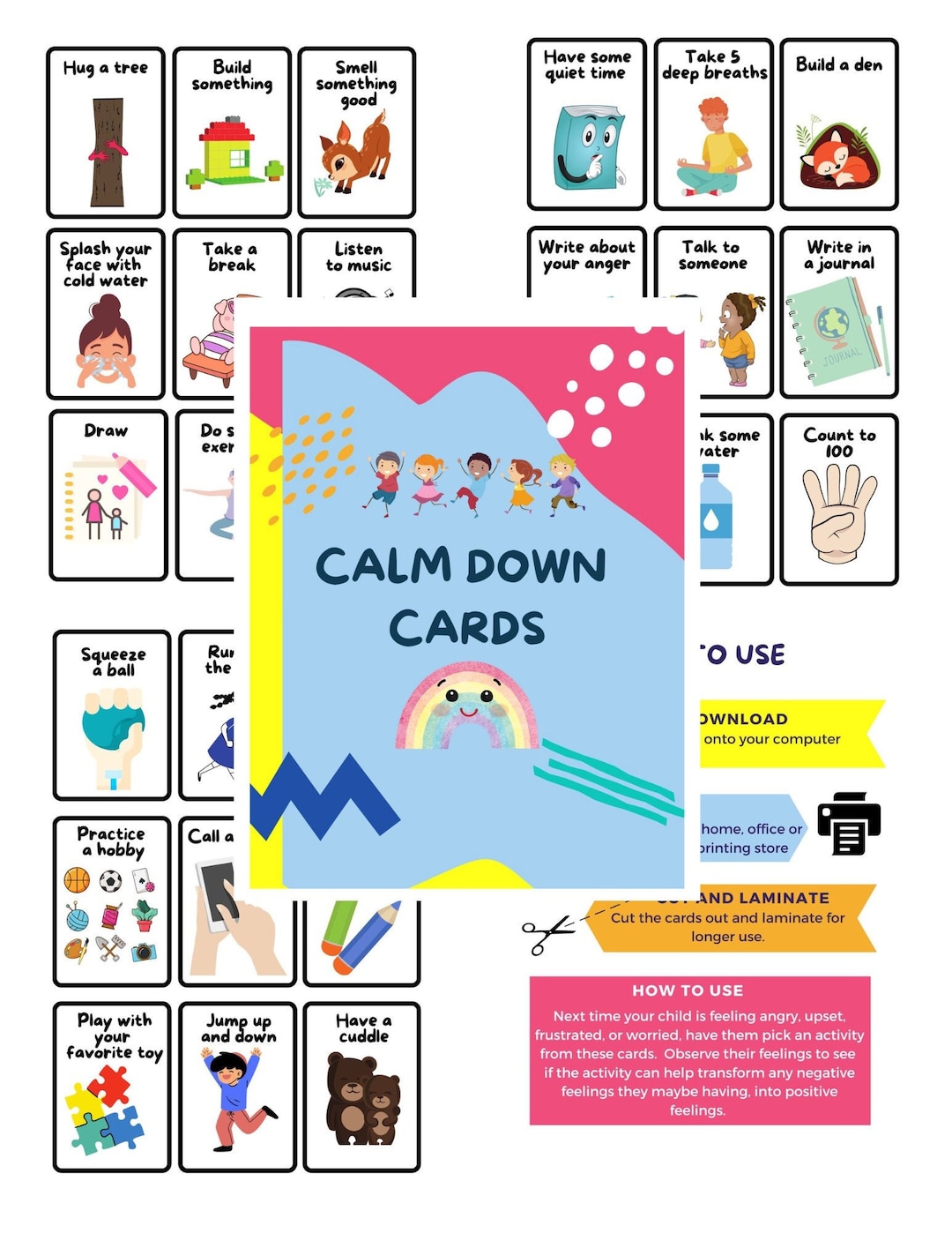 Calm Down Cards Behavior Prompts for Kids Digital Printable ADHD ...
