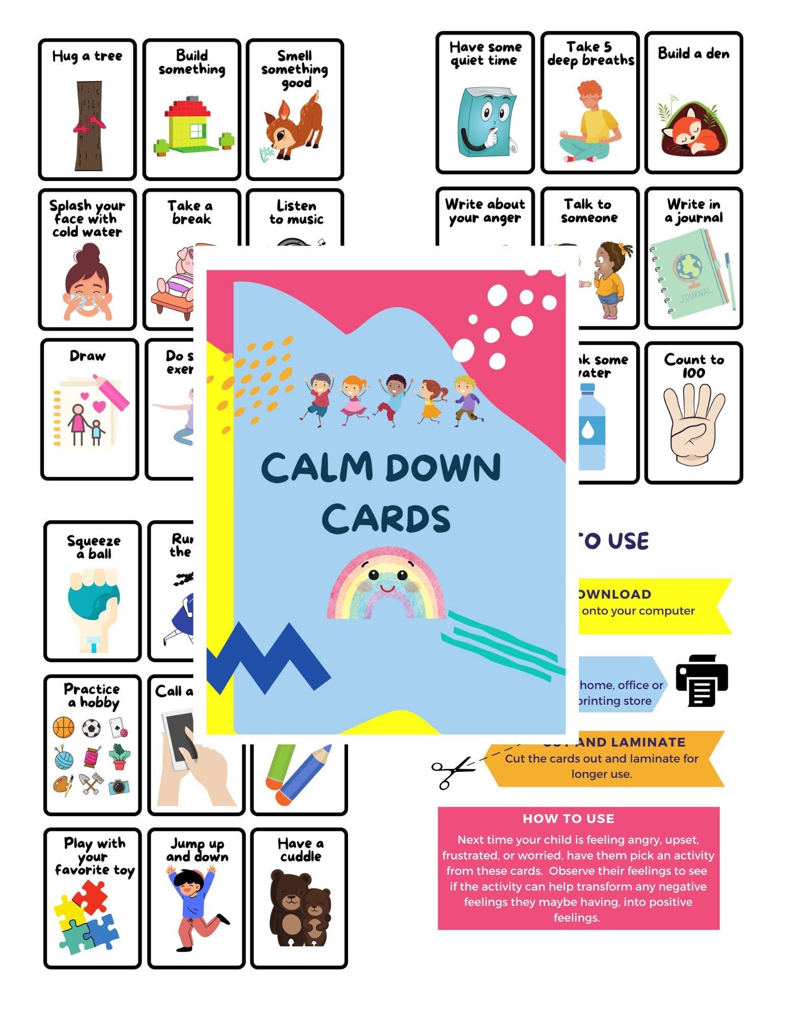 Calm Down Cards Behavior Prompts for Kids Digital Printable ADHD ...